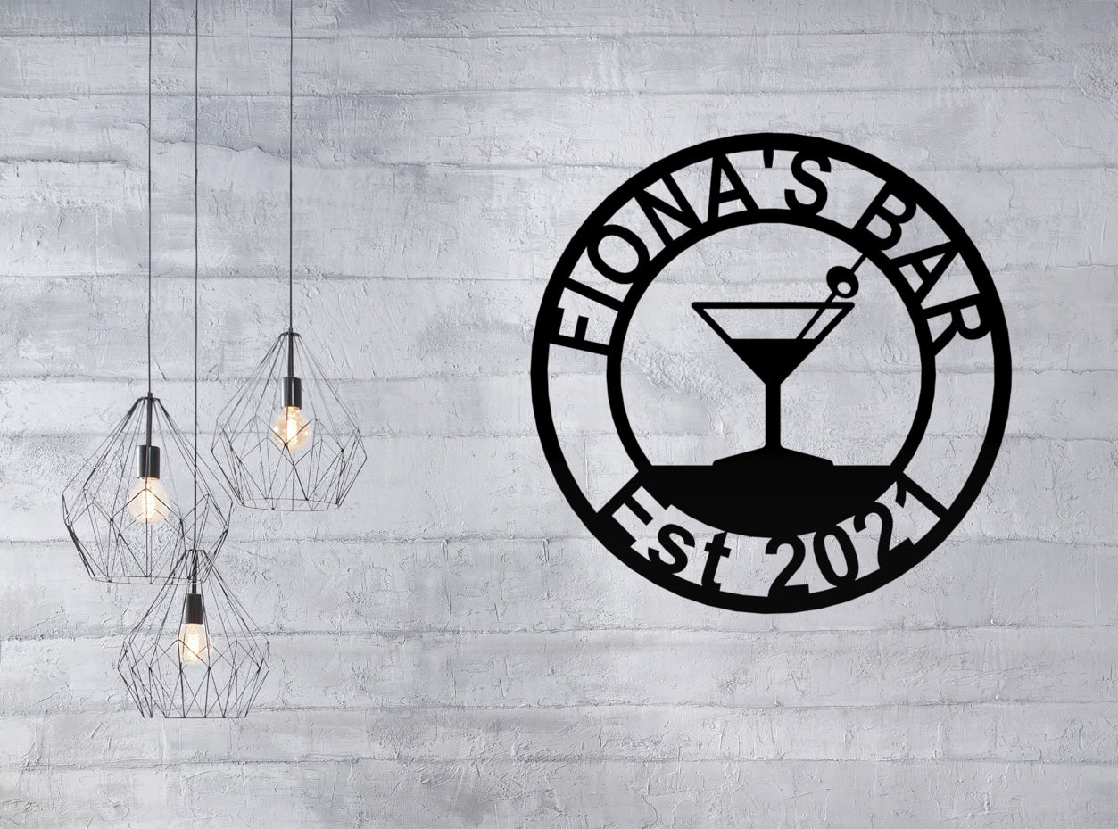 Home Bar Cocktail Glass Sign – Monea Metal Design